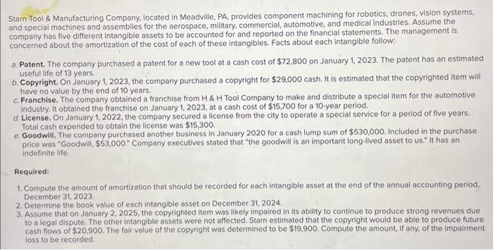 Solved Stam Tool \& Manufacturing Company, located in | Chegg.com