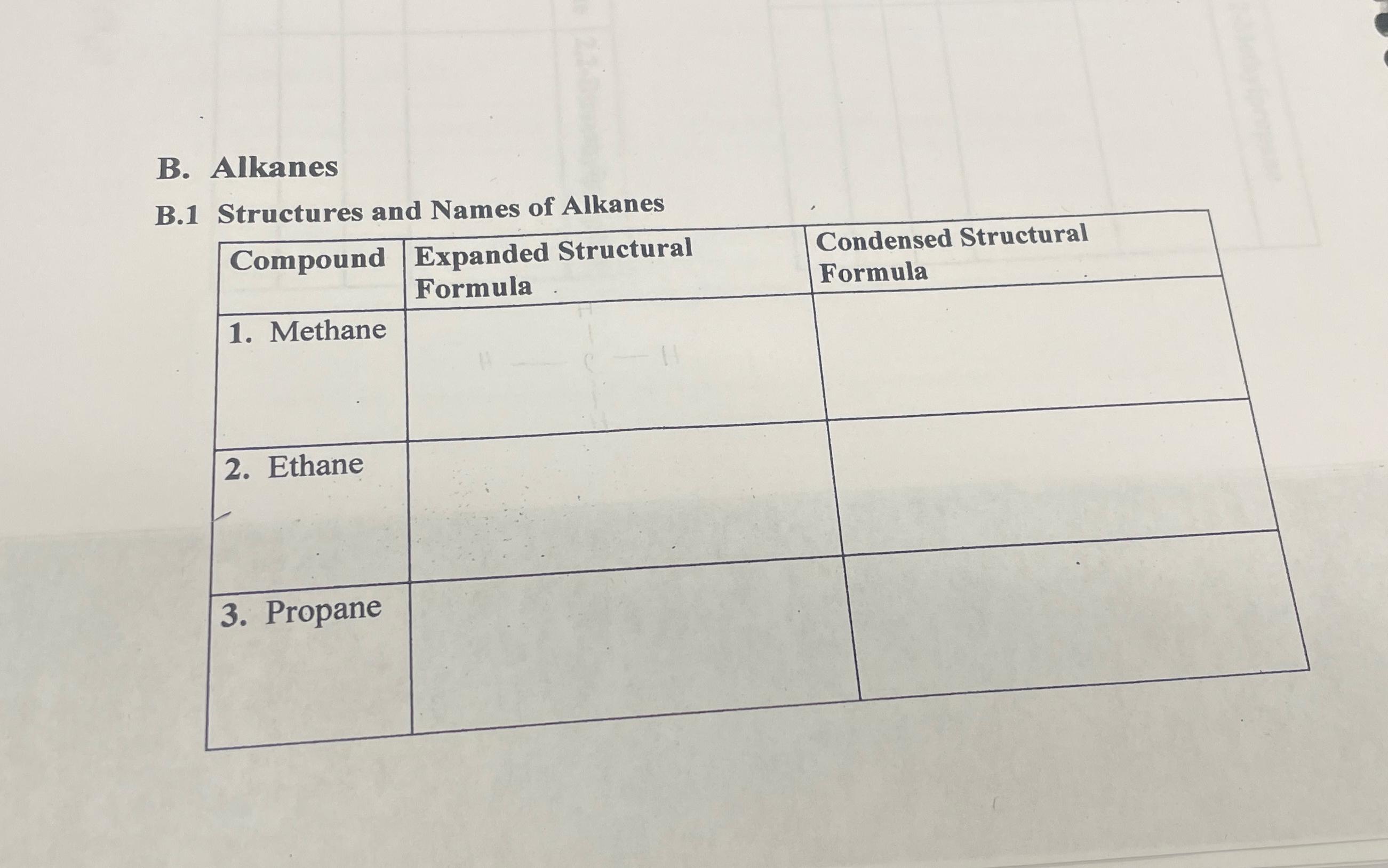 Solved B. ﻿AlkanesB.1 ﻿Structures and Names of | Chegg.com