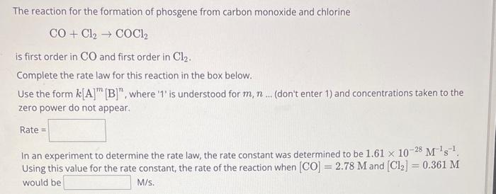 The reaction for the formation of phosgene from | Chegg.com