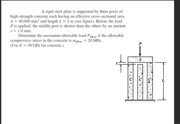 Solved A rigid steel plate is supported by three posts of | Chegg.com