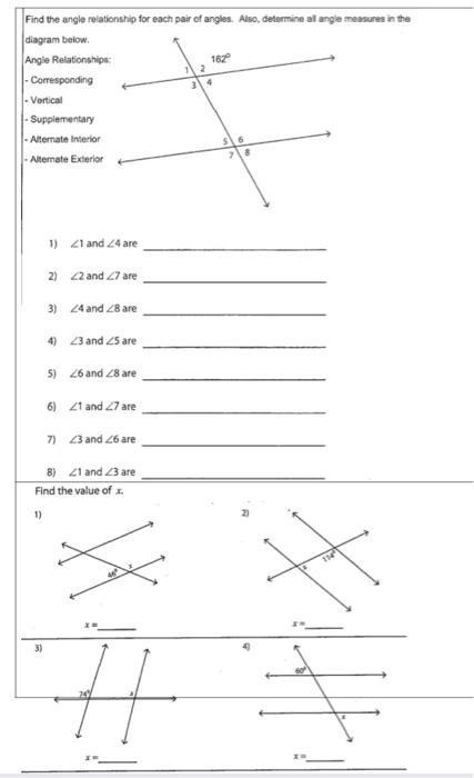 Solved Find the angle relationship for each pair of angles. | Chegg.com