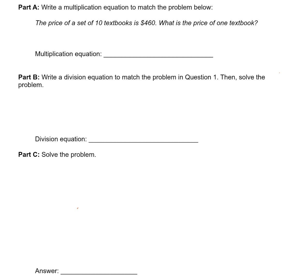 Solved Part A: Write a multiplication equation to match the | Chegg.com