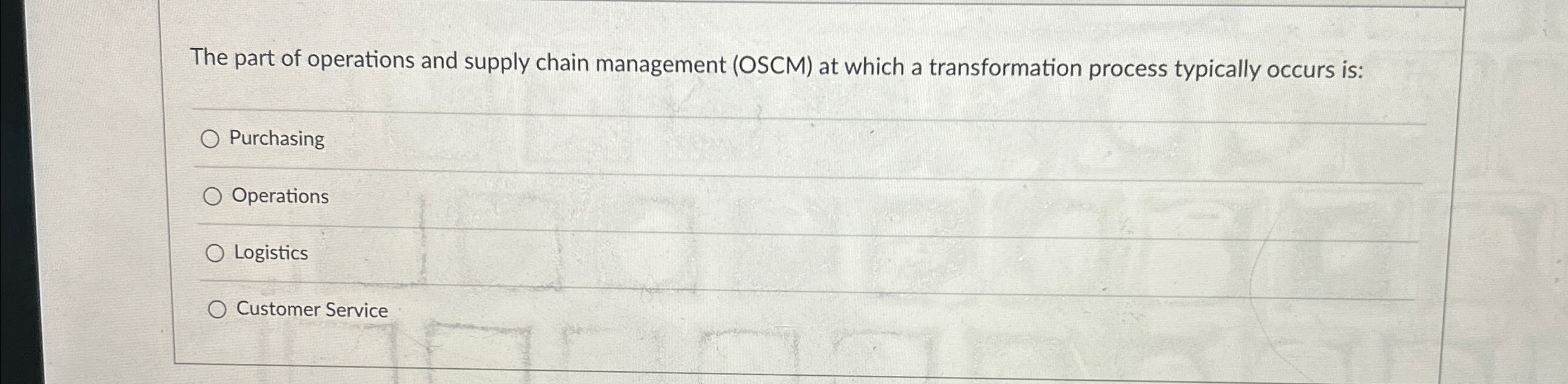 Solved The part of operations and supply chain management | Chegg.com