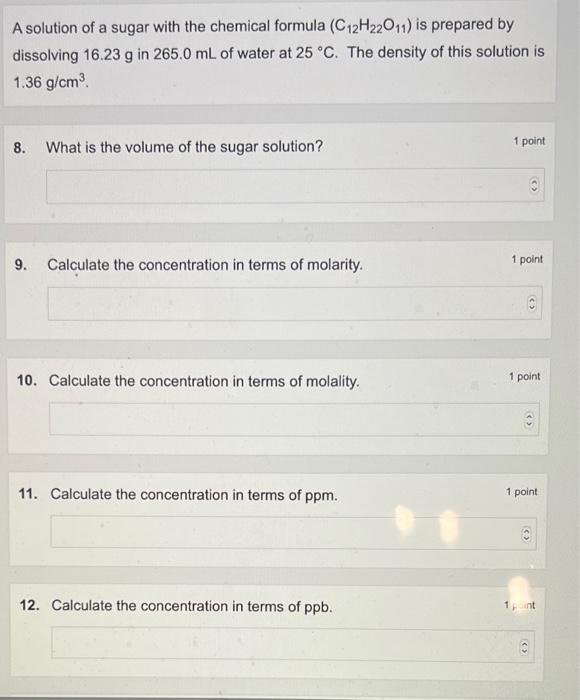 Solved A solution of a sugar with the chemical formula | Chegg.com