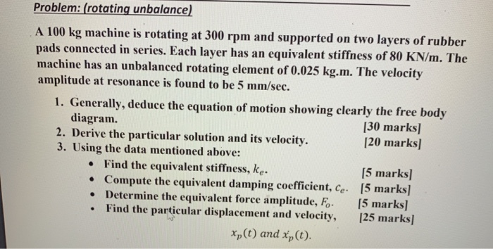 Solved Problem: (rotating unbalance) A 100 kg machine is | Chegg.com