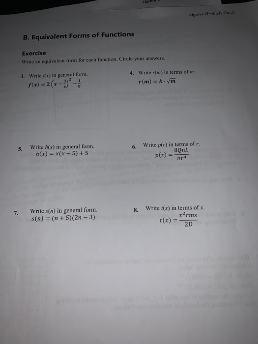 Solved Algebra II-Study Guide VD. Compare Functions Exercise | Chegg.com
