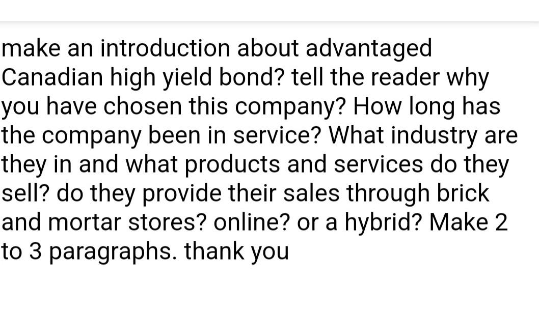 Solved make an introduction about advantaged Canadian high | Chegg.com