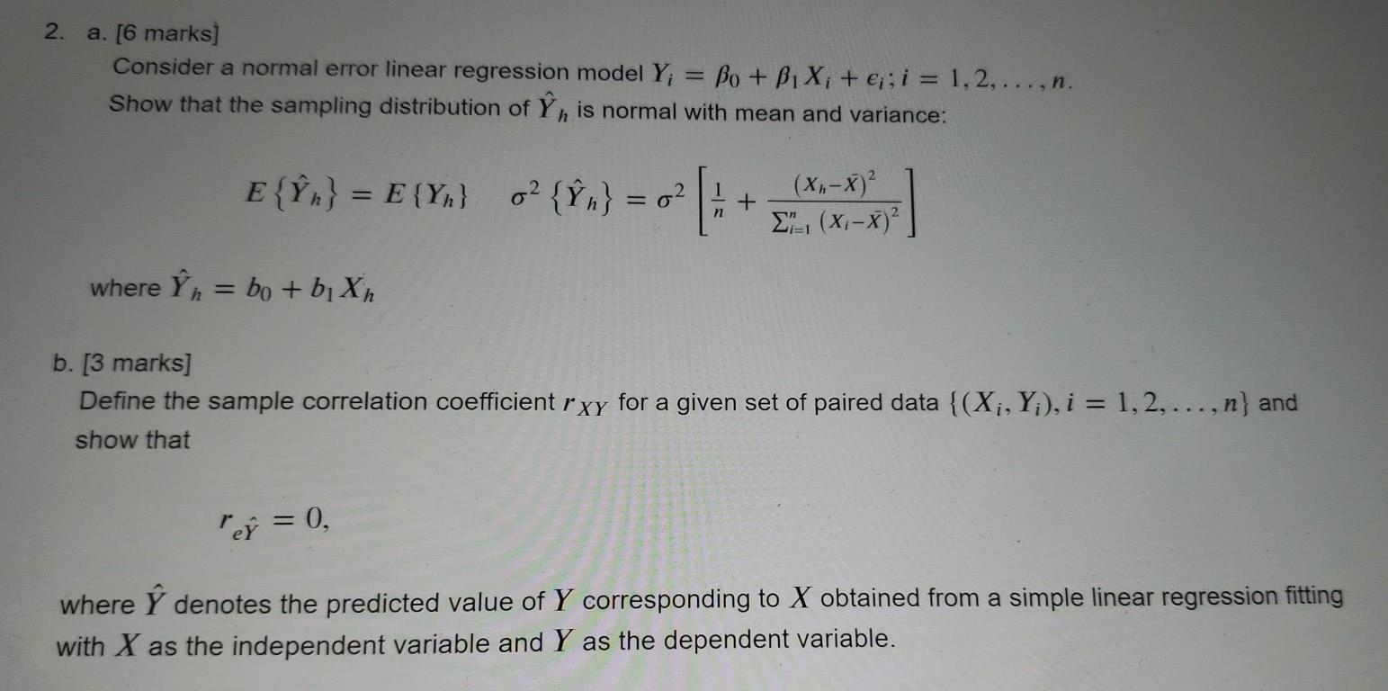 Solved 2 A [6 Marks] Consider A Normal Error Linear