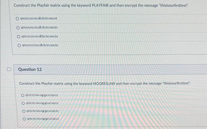 Solved Construct the Playfair matrix using the keyword | Chegg.com