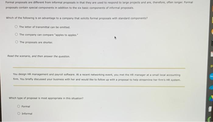 Solved Formal proposals are different from informal | Chegg.com