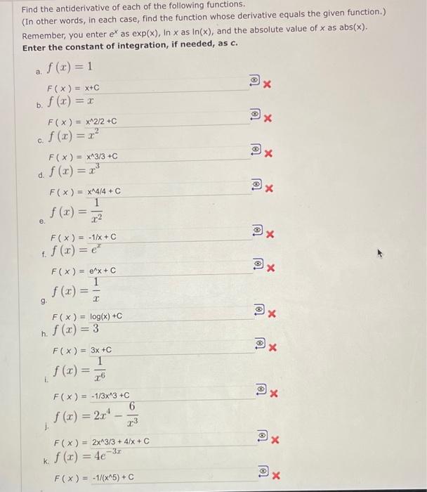 Solved Find The Antiderivative Of Each Of The Following