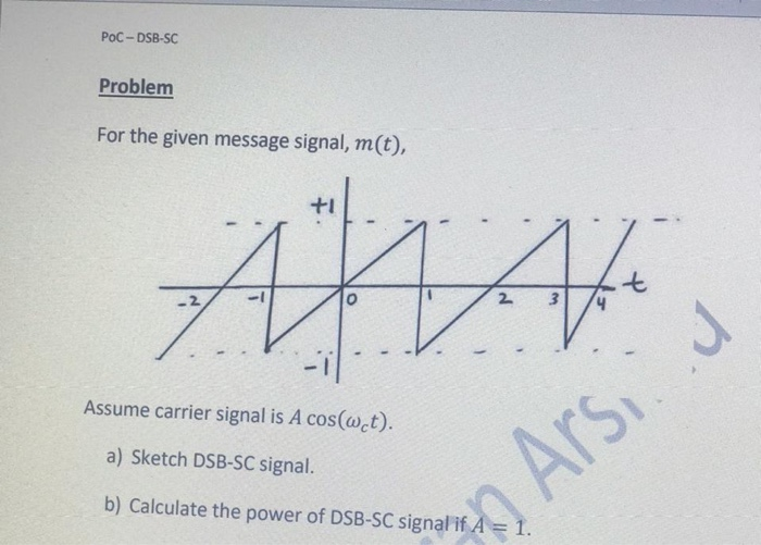 Solved POC-DSB-SC Problem For the given message signal, | Chegg.com