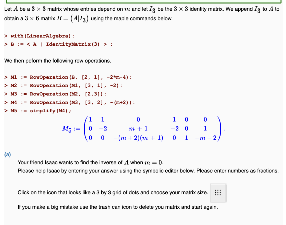 Solved Let A ﻿be a 3×3 ﻿matrix whose entries depend on m | Chegg.com