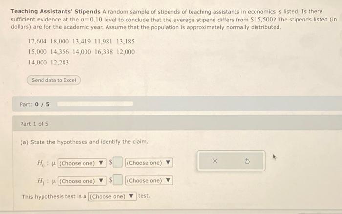 Solved Teaching Assistants' Stipends A random sample of | Chegg.com