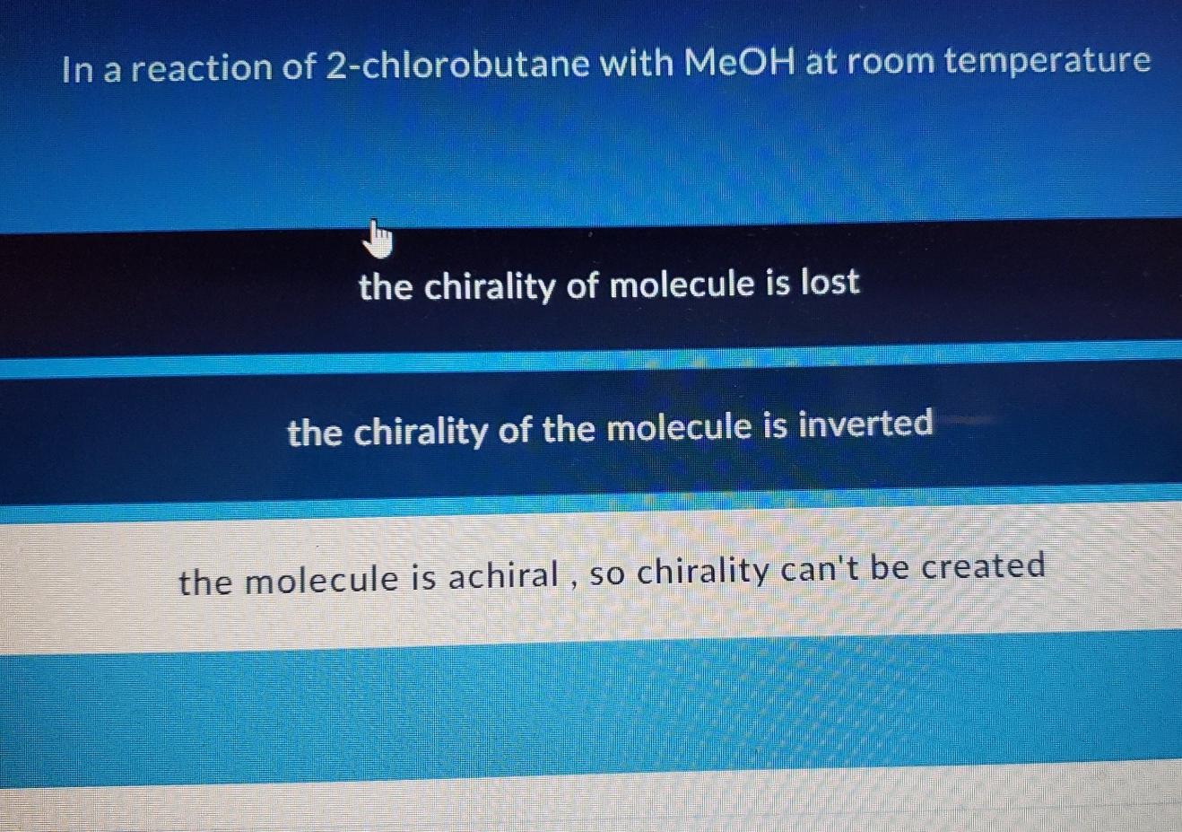 Solved In a reaction of 2-chlorobutane with MeOH at room | Chegg.com