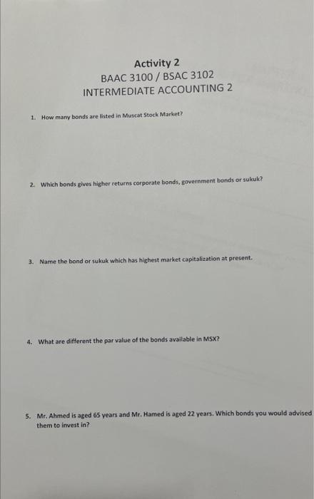 Solved Activity 2 BAAC 3100 / BSAC 3102 INTERMEDIATE | Chegg.com