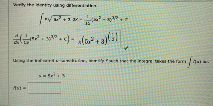 Solved Verify the identity using differentiation. 5x2 + 3 dx | Chegg.com
