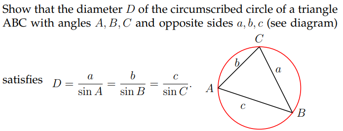 Solved Show that the diameter D ﻿of the circumscribed circle | Chegg.com