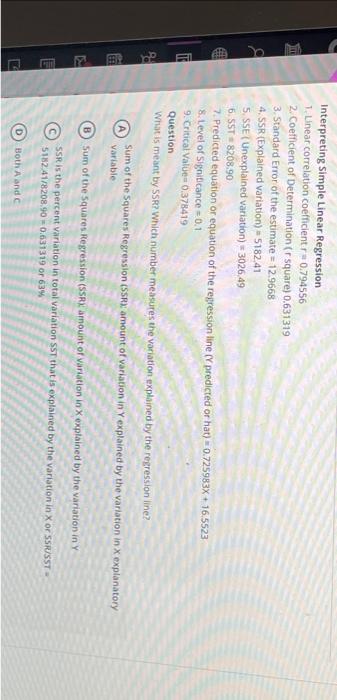 Solved Interpreting Simple Linear Regression 1. Linear | Chegg.com