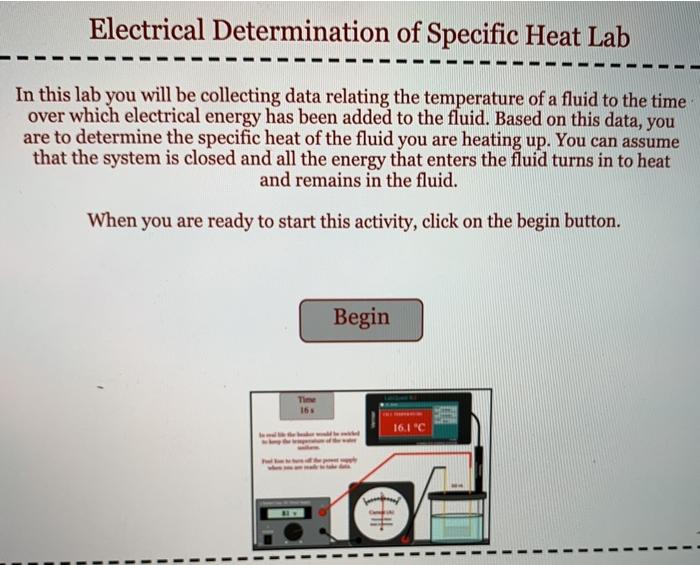 Electrical Determination of Specific Heat Lab In this | Chegg.com