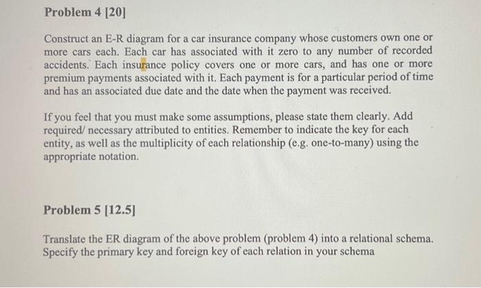 Solved Construct an E-R diagram for a car insurance company | Chegg.com