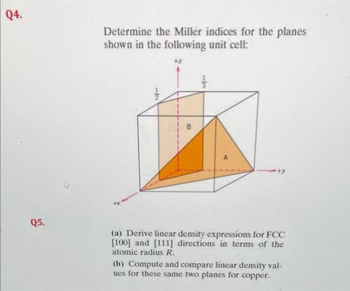 Solved Q4. Determine the Miller indices for the planes shown | Chegg.com