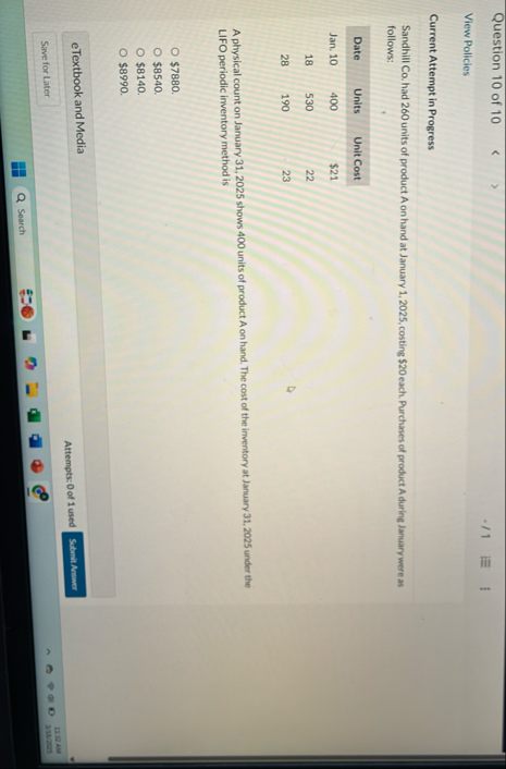 Question 10 ﻿of 10View PoliciesCurrent Attempt in | Chegg.com