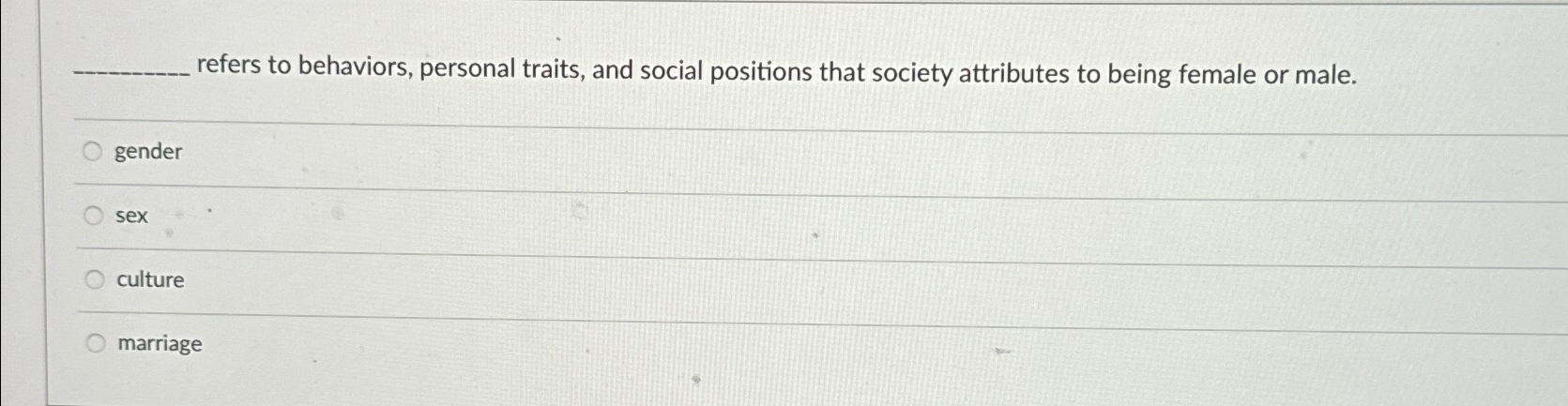 Solved refers to behaviors, personal traits, and social | Chegg.com