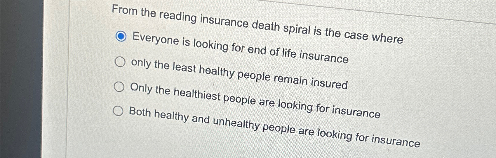 Solved From the reading insurance death spiral is the case | Chegg.com