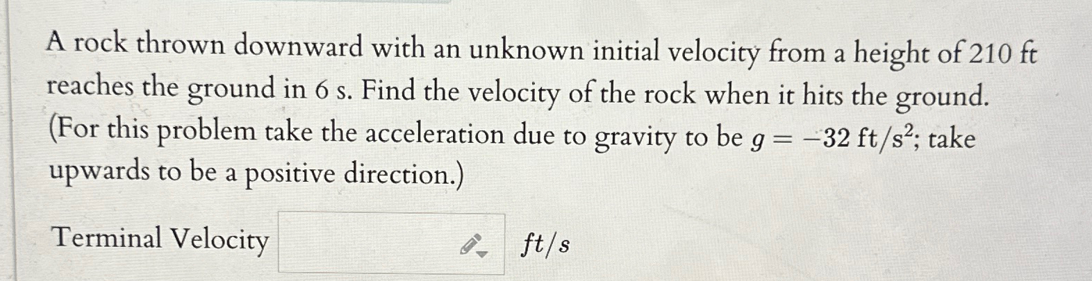Solved A rock thrown downward with an unknown initial | Chegg.com