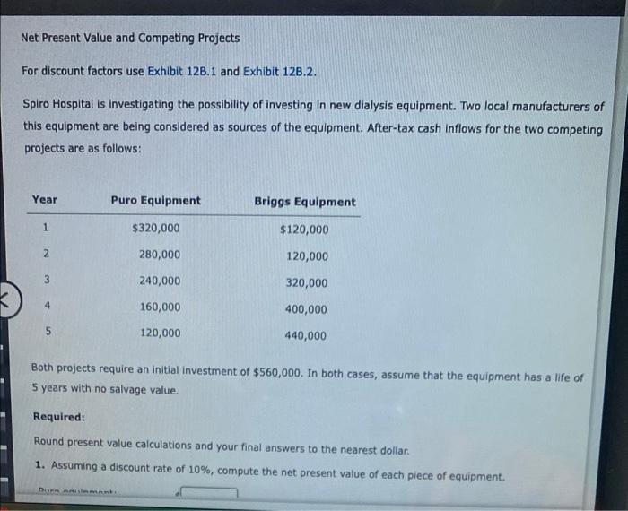 Solved Net Present Value and Competing Projects For discount | Chegg.com