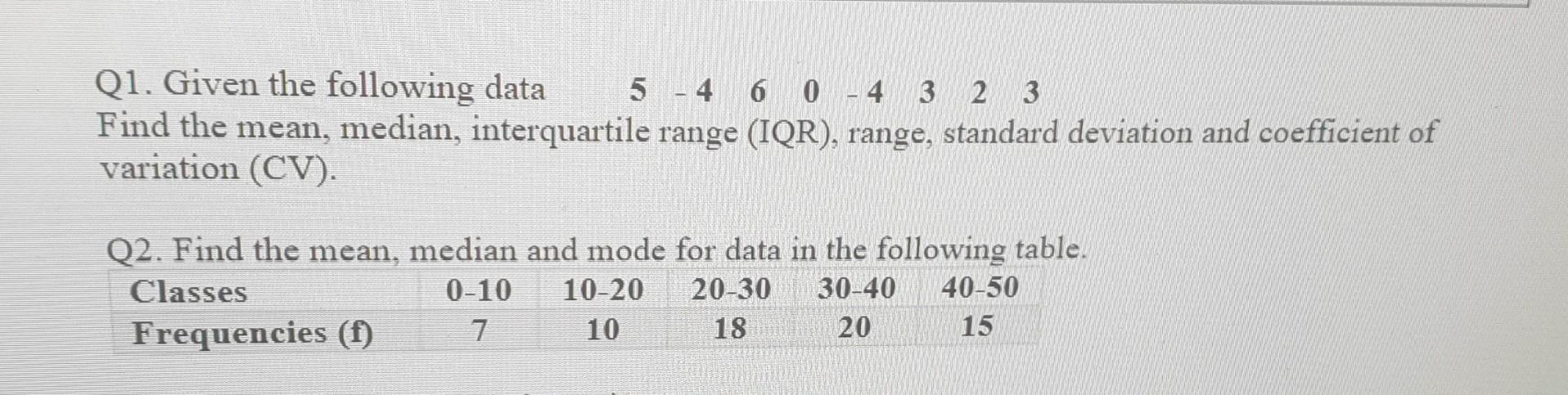Solved Find the mean, median, interquartile range (IQR), | Chegg.com