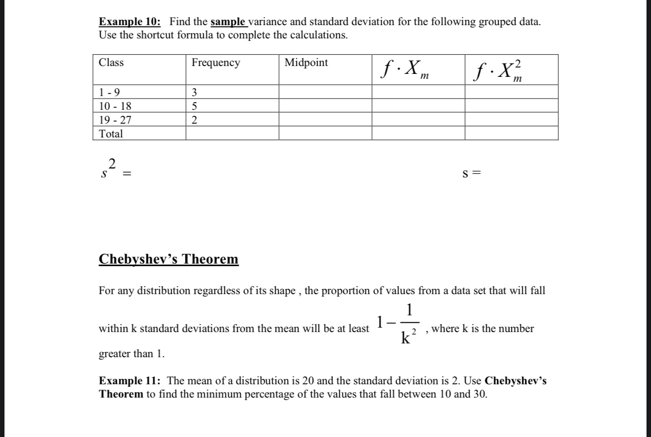 Solved Example 10: Find the sample variance and standard | Chegg.com