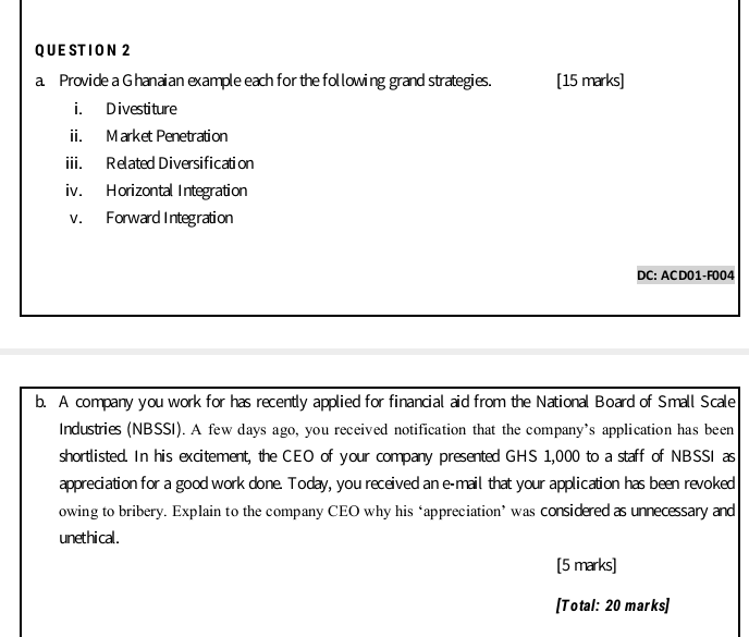 Solved [15 marks) QUESTION 2 a Provide a Ghanaian example | Chegg.com