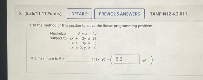 Solved 6. (5.56/11.11 Points] DETAILS PREVIOUS ANSWERS | Chegg.com