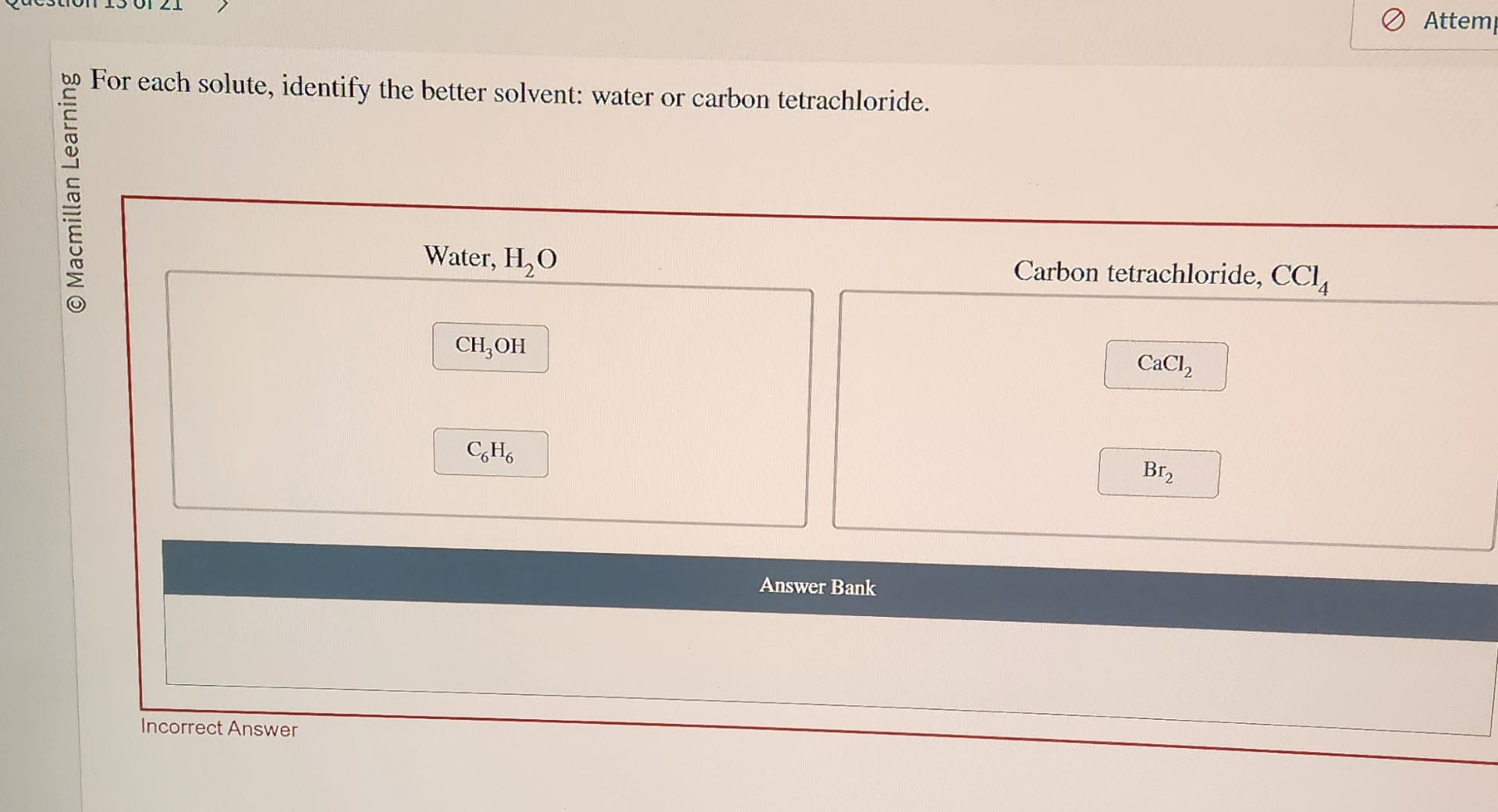 Solved Attem.0. ﻿For each solute, identify the better | Chegg.com