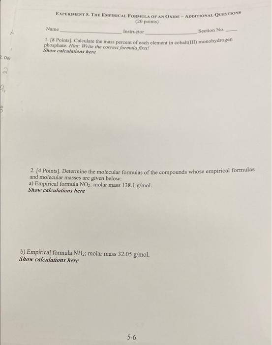 Solved (20 points) Name Instructor Section No. 1. [8 | Chegg.com