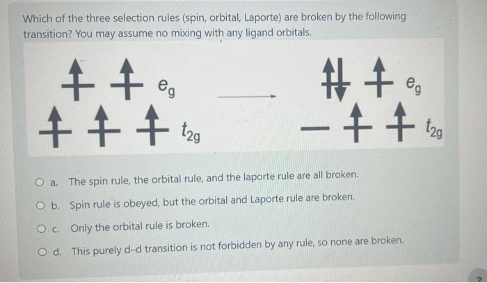 Solved Which of the three selection rules (spin, orbital, | Chegg.com