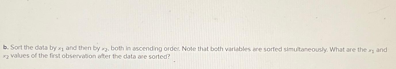 Solved b. ﻿Sort the data by x1 ﻿and then by x2, ﻿both in | Chegg.com