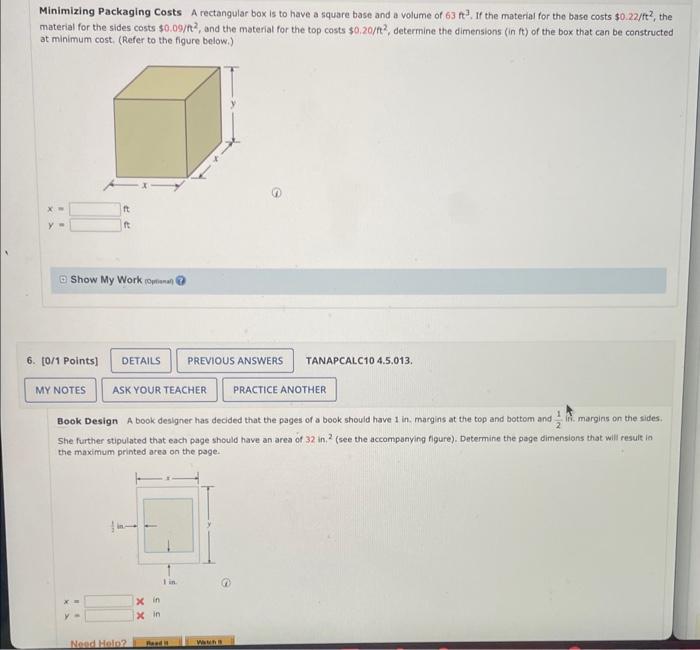 Solved Minimizing Packaging Costs A rectangular box is to | Chegg.com