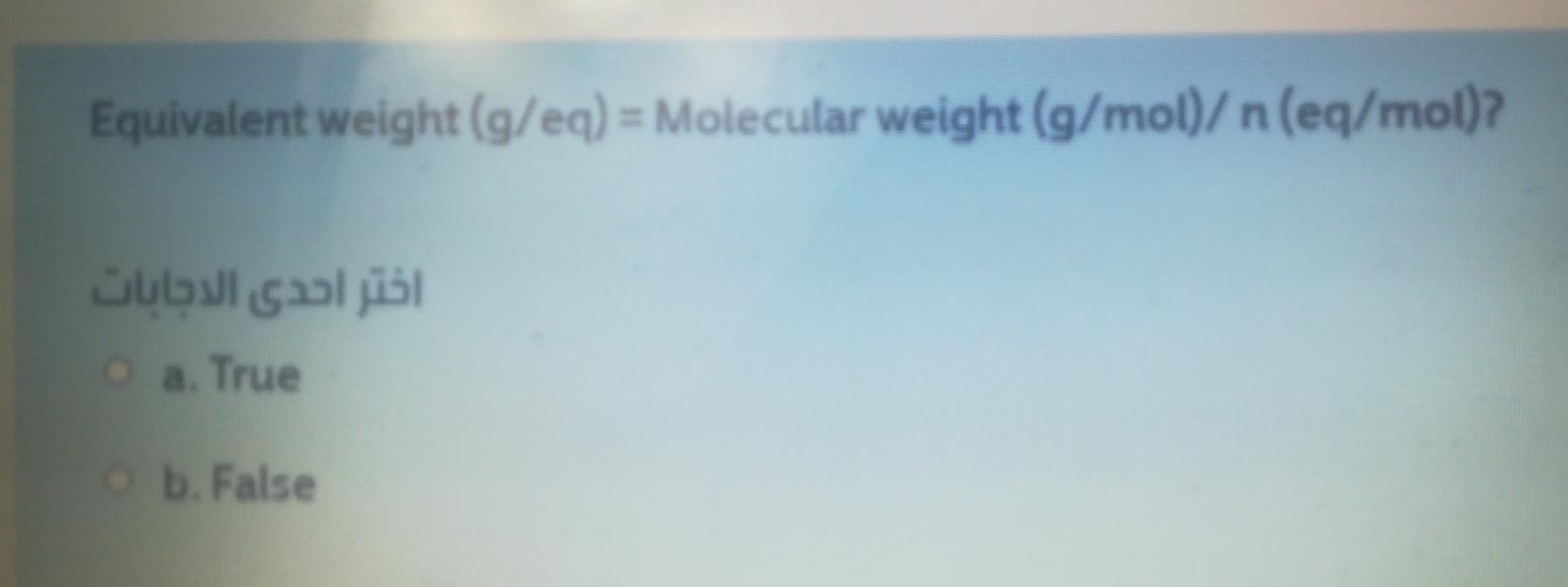 Solved Equivalent weight (g/eq) = Molecular weight | Chegg.com