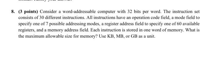 Solved 8. (3 points) Consider a word-addressable computer | Chegg.com
