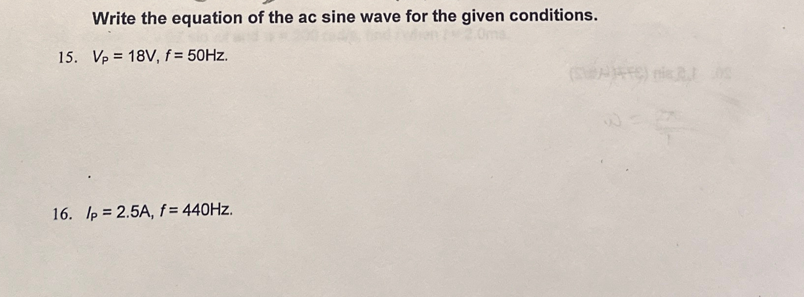 Solved Write the equation of the ac sine wave for the given | Chegg.com