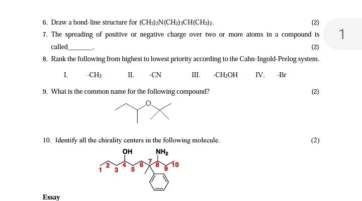 Solved 6. Draw a bond-line structure for (CH3)2 | Chegg.com