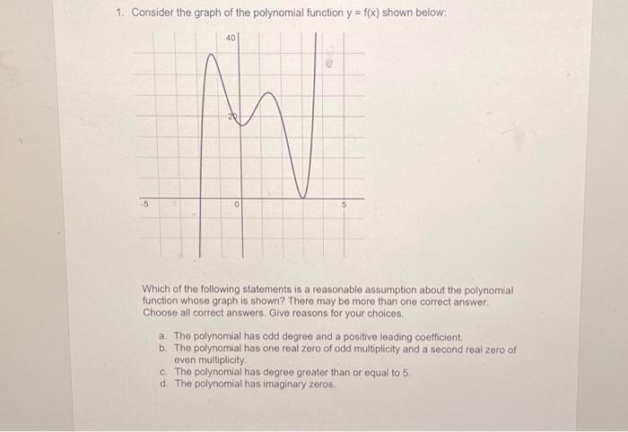 Solved 1. Consider the graph of the polynomial function | Chegg.com