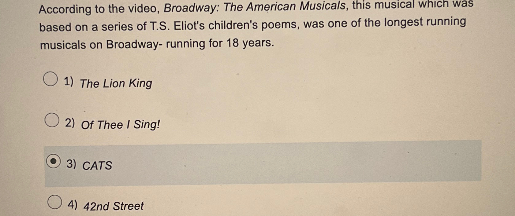 Solved According to the video, Broadway: The American | Chegg.com
