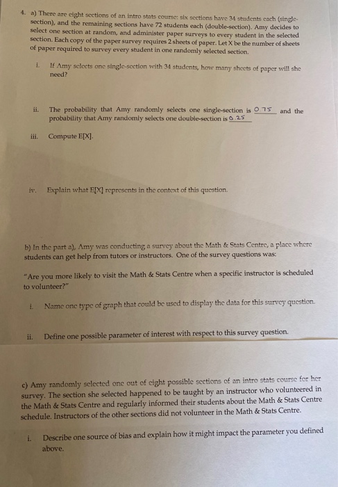 Solved 4. a) There are eight sections of an intro stats | Chegg.com