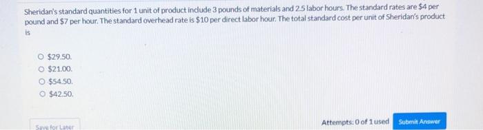 Solved A company developed the following per-unit standards | Chegg.com