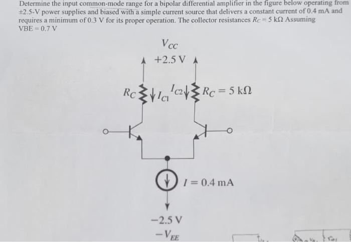 Solved Determine the input common-mode range for a bipolar | Chegg.com