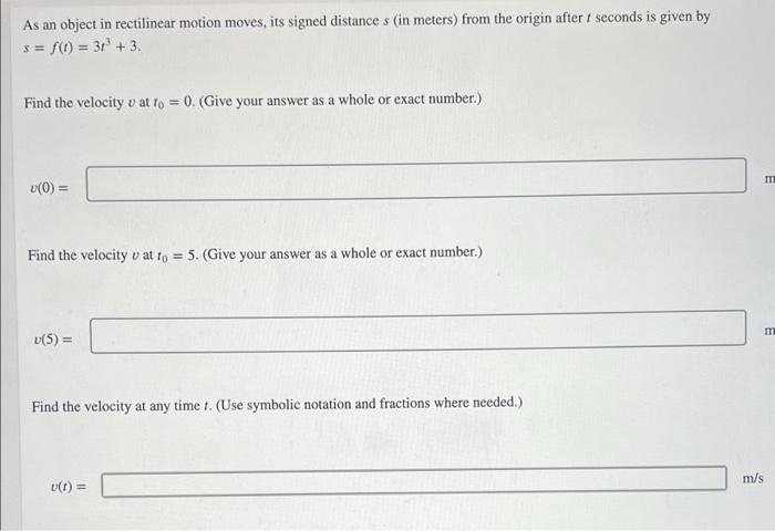 Solved As an object in rectilinear motion moves, its signed | Chegg.com